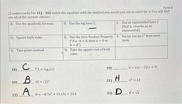 Solved (2 points each) For 21) - 26) match the equation with | Chegg.com