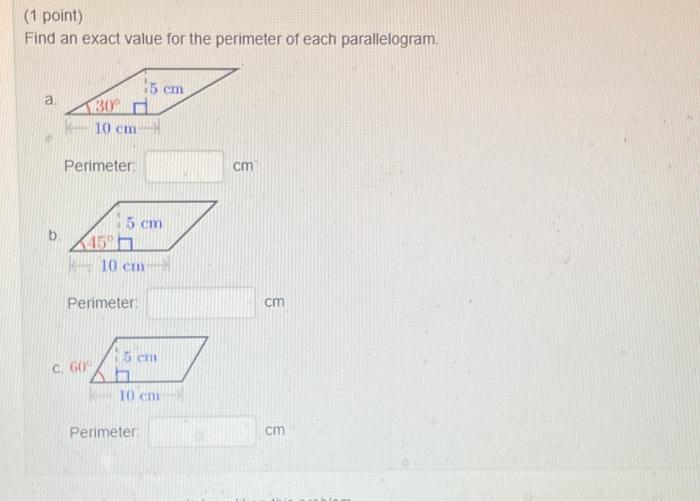 Solved (1 point) Find an exact value for the perimeter of | Chegg.com
