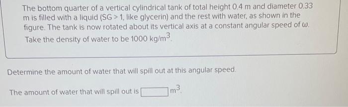 Solved The bottom quarter of a vertical cylindrical tank of | Chegg.com