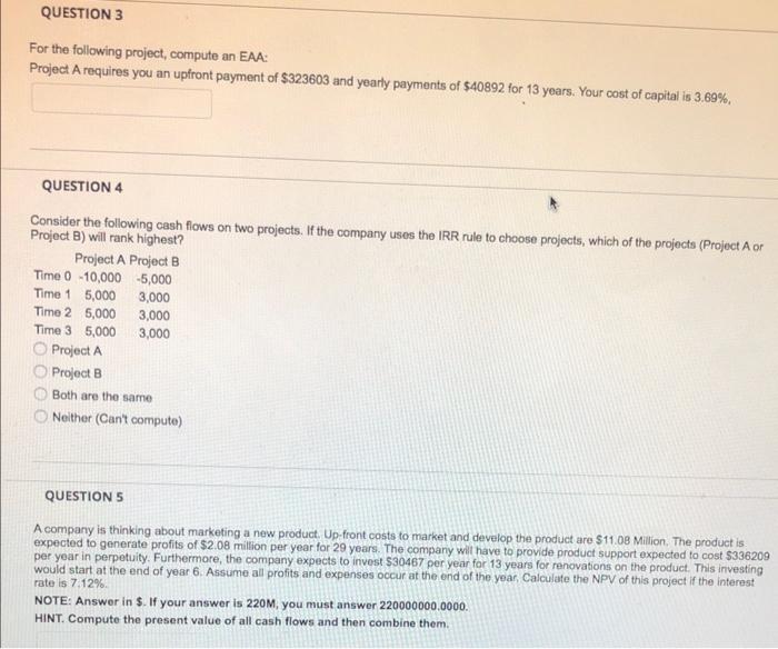 Solved For the following project, compute an EAA: Project A | Chegg.com