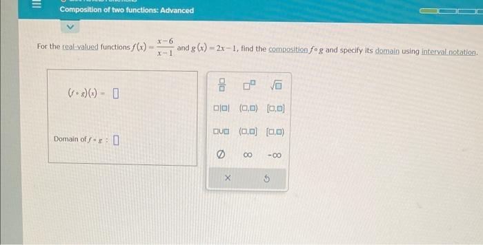 Solved For the real-valued functions f(x)=x−1x−6 and | Chegg.com