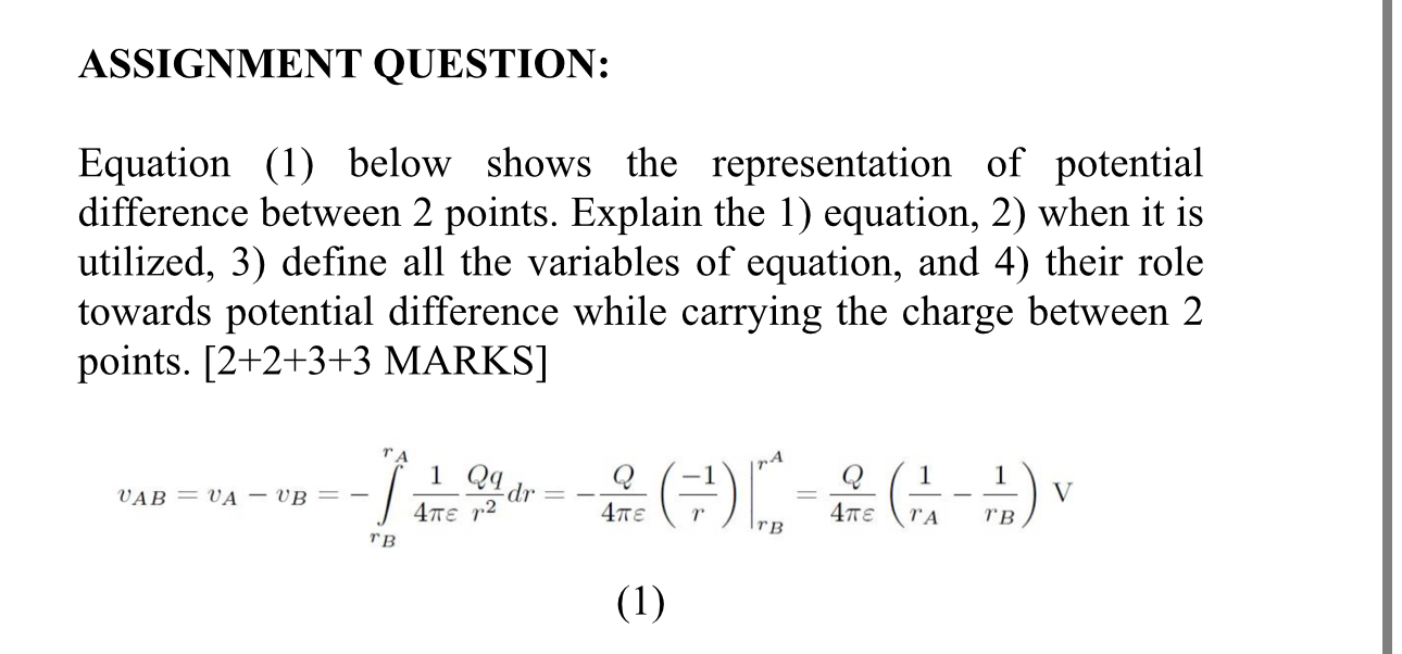 Solved ASSIGNMENT QUESTION:Equation (1) ﻿below shows the | Chegg.com