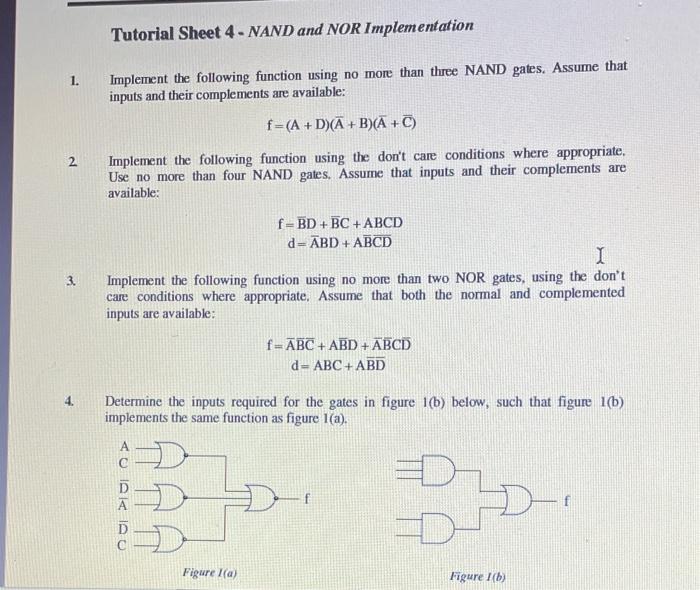 Solved Tutorial Sheet 4 - NAND and NOR Implementation 1. | Chegg.com