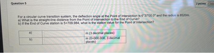 Solved For a circular curve transition system, the | Chegg.com