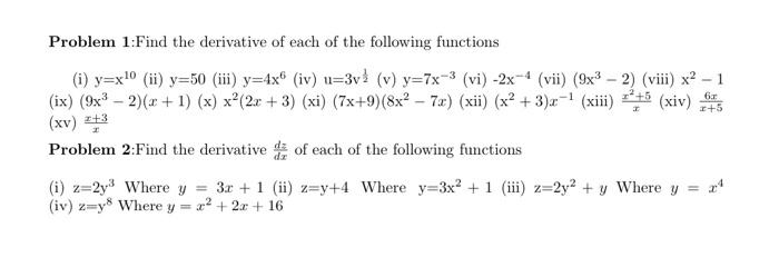 Solved Problem 1:Find the derivative of each of the | Chegg.com