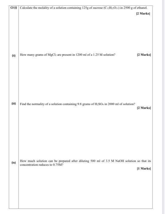 Solved C30 Calculate the molality of a solution containing | Chegg.com