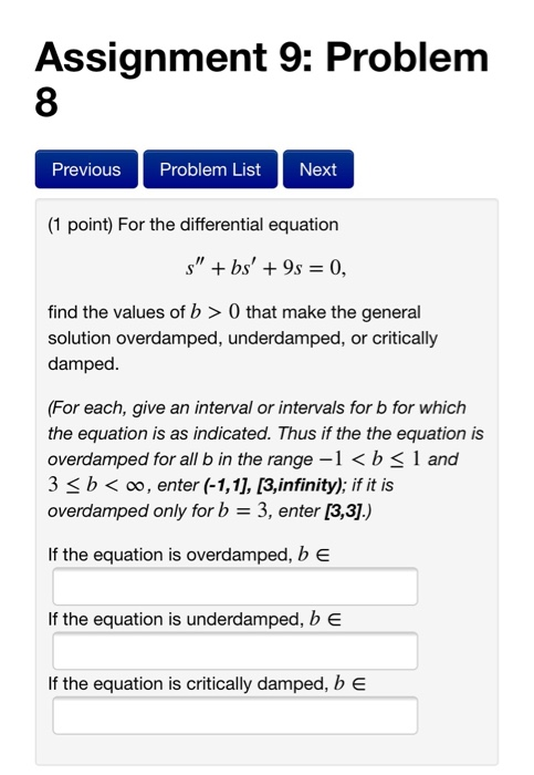 Solved Assignment 9 Problem 8 Previous Problem List Next 1 9584