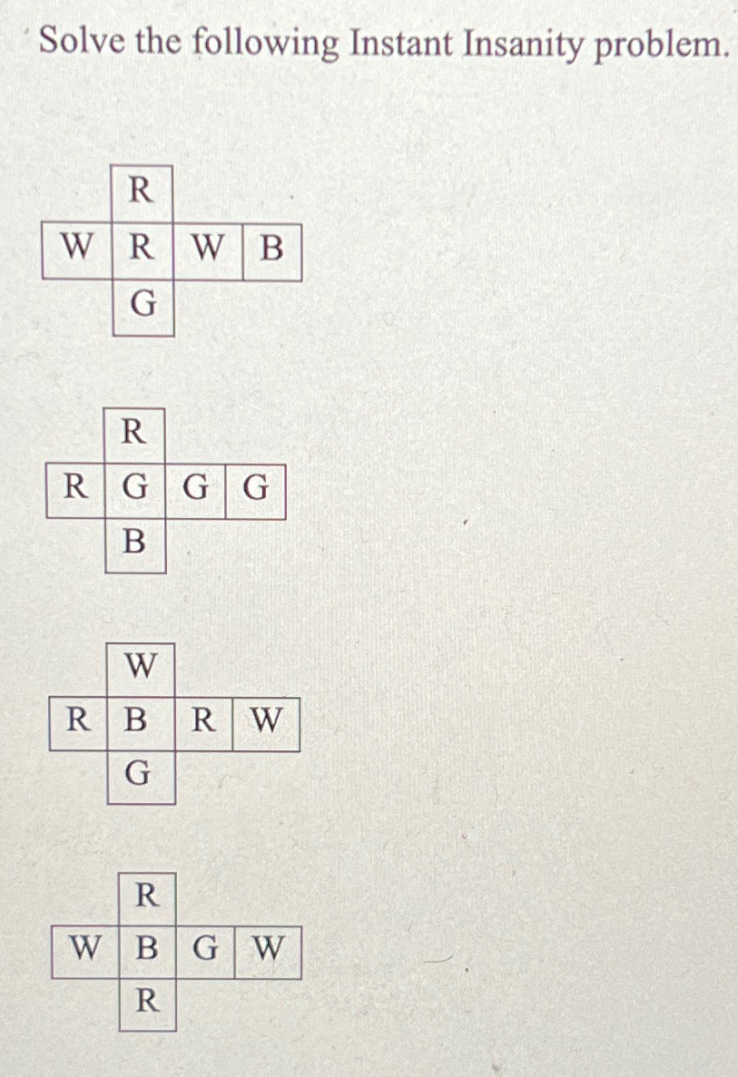 Solved Solve the following Instant Insanity problem. | Chegg.com