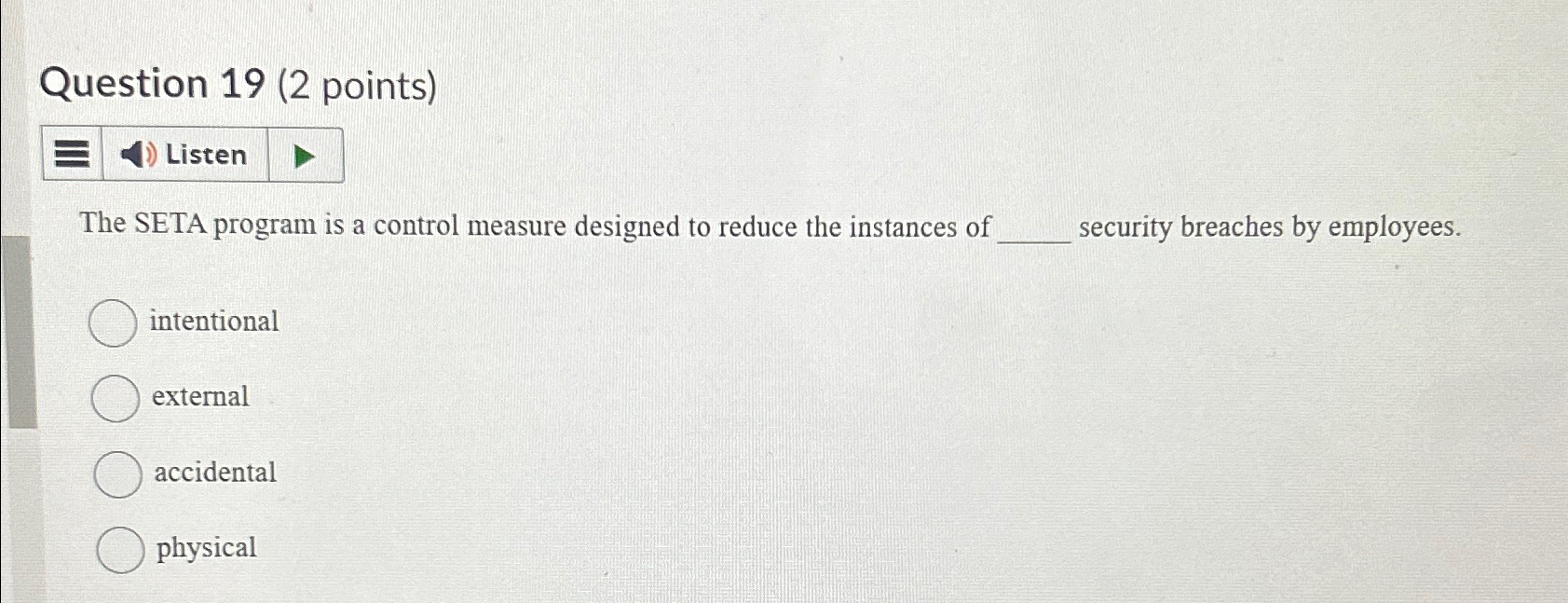 Solved Question 19 (2 points)ListenThe SETA program is a | Chegg.com Solved Question 19 (2 points)ListenThe SETA program is a | Chegg.com
