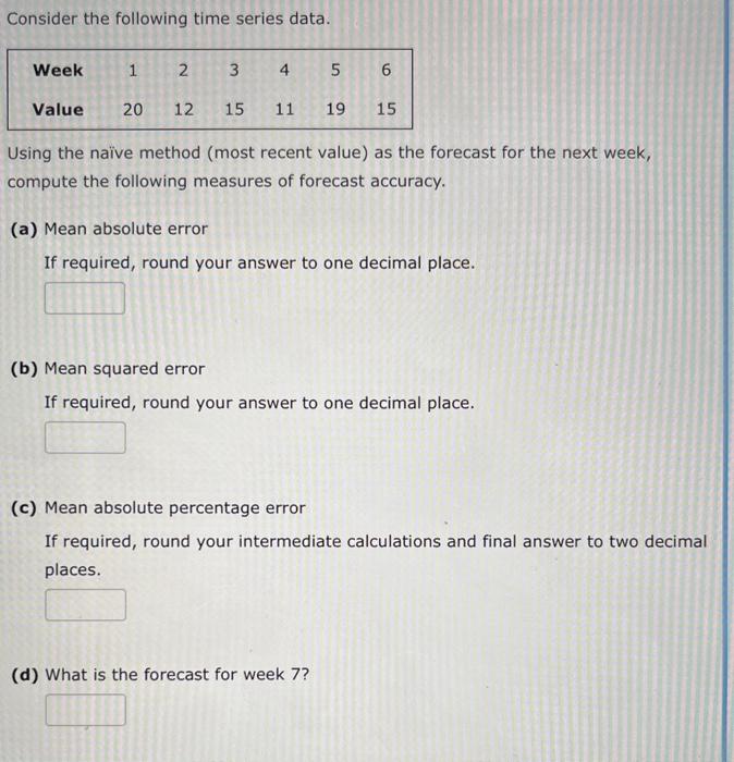 Solved Consider the following time series data. Using the | Chegg.com