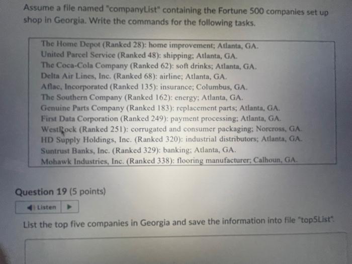 Solved Assume a file named "companyList" containing the | Chegg.com
