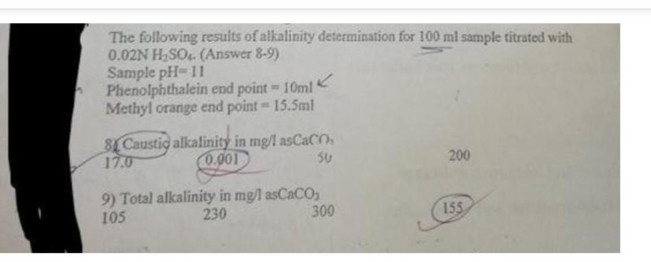 Solved The following results of alkalinity determination for | Chegg.com
