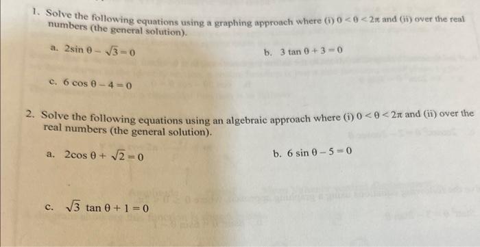 Solved 1. Solve the following equations using a graphing | Chegg.com
