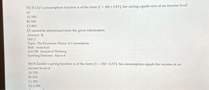 Solved 55) If Lily's consumption function is of the form | Chegg.com