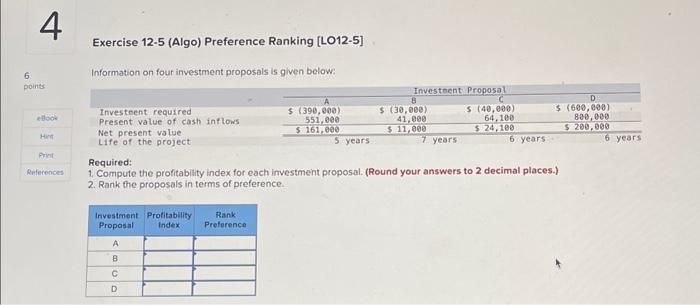 Solved Exercise 12-5 (Algo) Preference Ranking [LO12-5] | Chegg.com