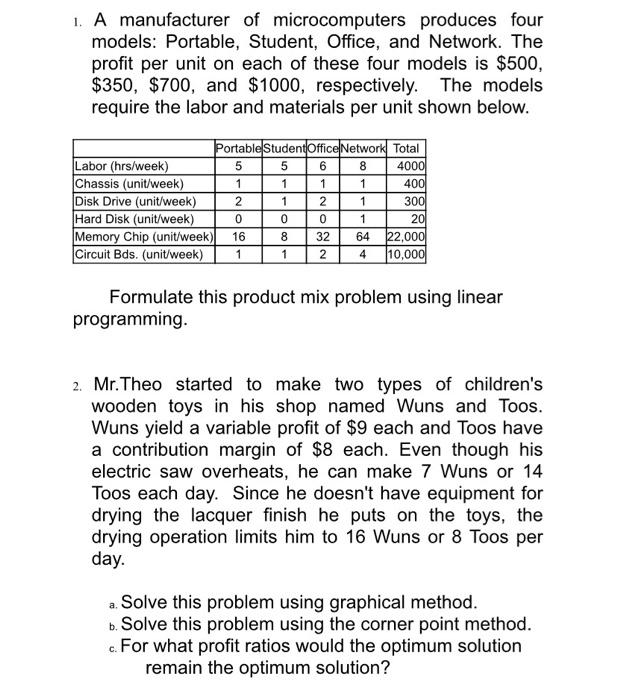 Solved 1. A manufacturer of microcomputers produces four | Chegg.com