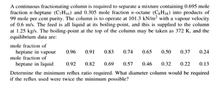 Solved A continuous fractionating column is required to | Chegg.com