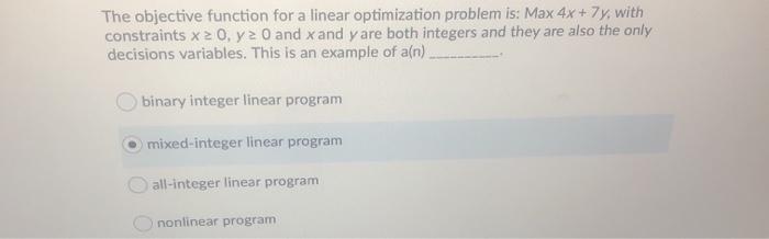 Solved The objective function for a linear optimization | Chegg.com