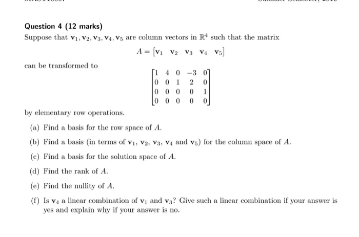 Solved Question 4 (12 marks) Suppose that vi, V2, V3, V4, V5 | Chegg.com
