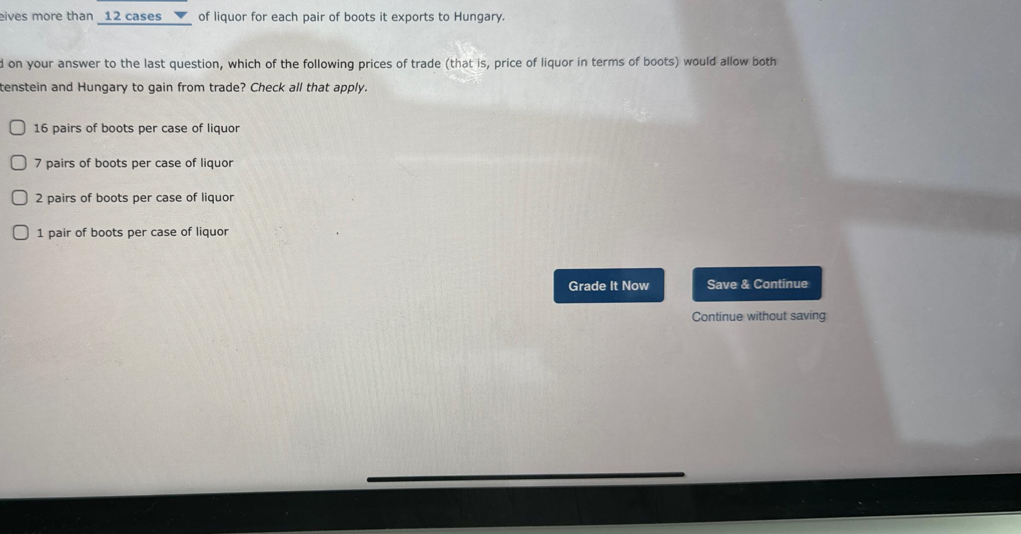 Solved eives more thanof liquor for each pair of boots it | Chegg.com