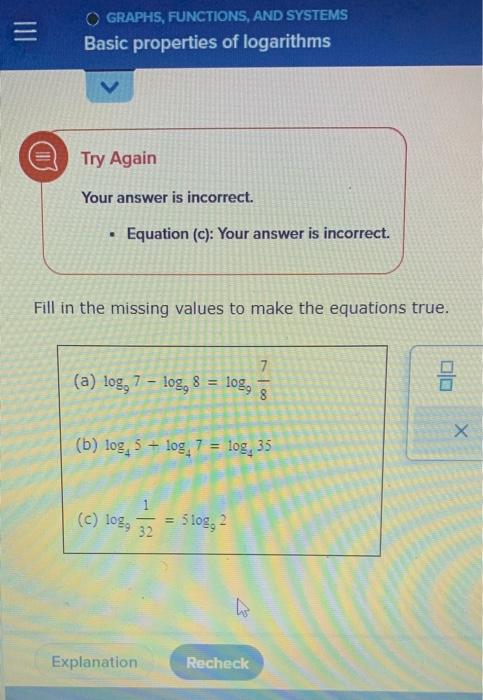 Solved Try Again Your answer is incorrect. - Equation (c): | Chegg.com