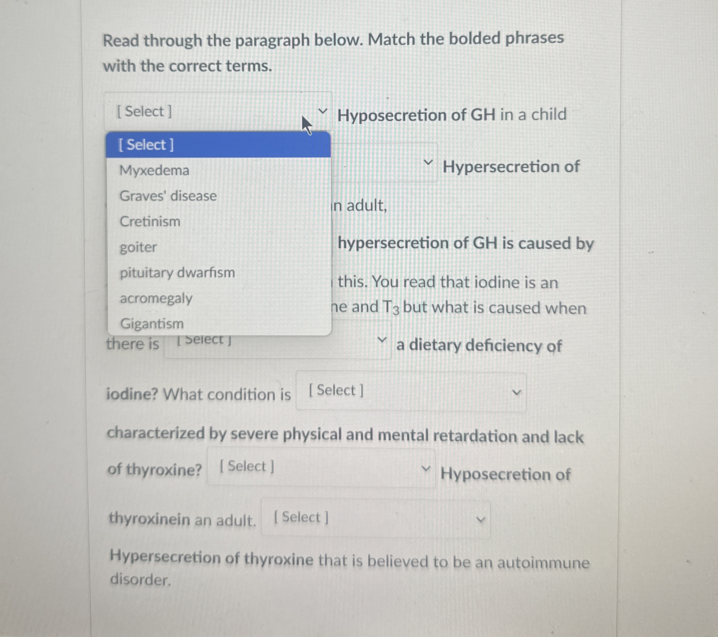 Solved Read through the paragraph below. Match the bolded | Chegg.com