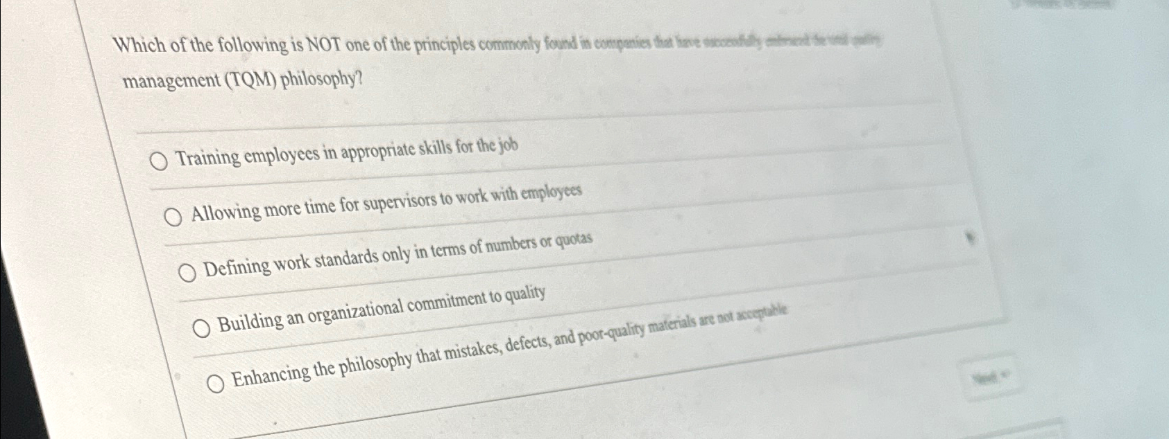Solved management (TQM) ﻿philosophy?Training employees in | Chegg.com