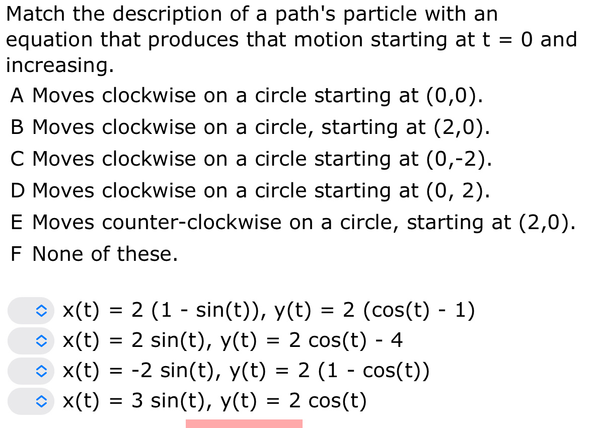 Solved Match the description of a path's particle with an | Chegg.com