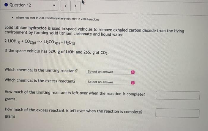 Solved Question 11 Limiting reactant. The fizz produced | Chegg.com