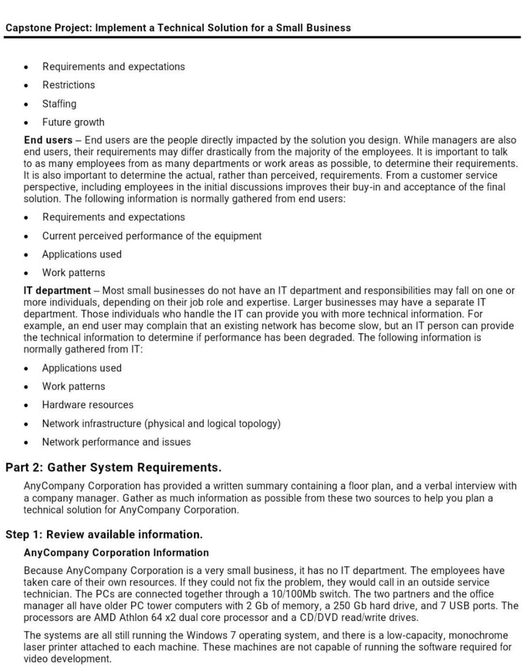 Solved Capstone Project: Implement a Technical Solution for | Chegg.com