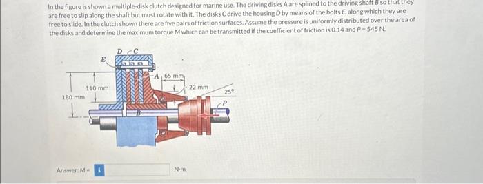 Solved In the figure is shown a multiple-disk clutch | Chegg.com