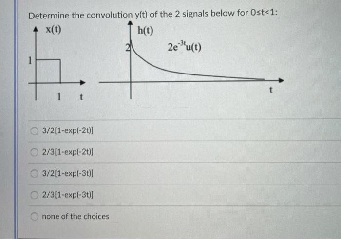 Solved Determine the convolution y(t) of the 2 signals below | Chegg.com