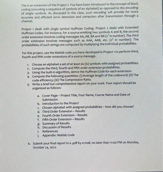 MATLAB PROJECT 1 - DUE BY E-MAIL ON OCTOBER 6,2022 | Chegg.com