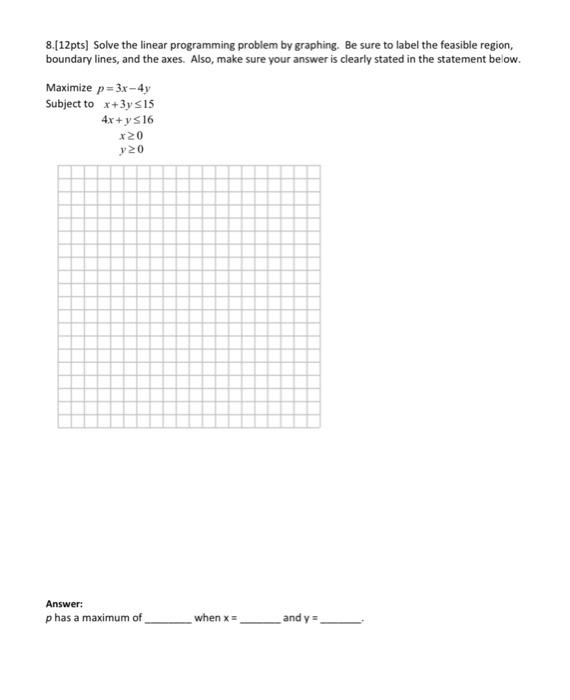 Solved 7. Use the given system of linear inequalities to | Chegg.com