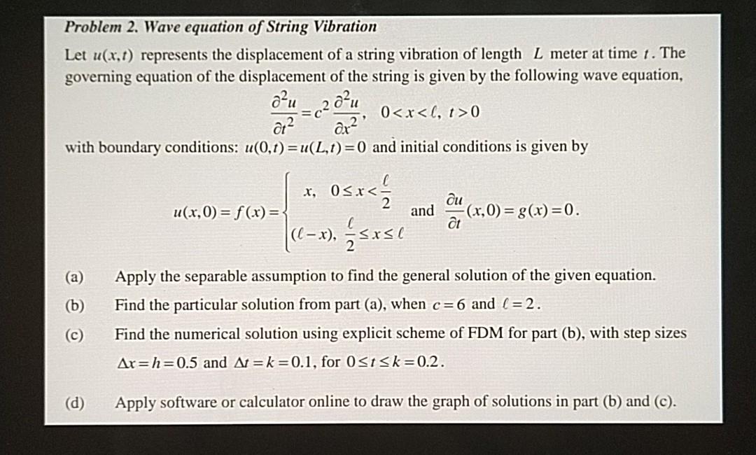 Solved Problem 2. Wave equation of String Vibration Let | Chegg.com