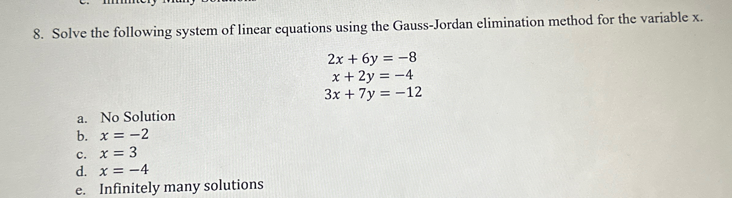 Solved Solve the following system of linear equations using | Chegg.com