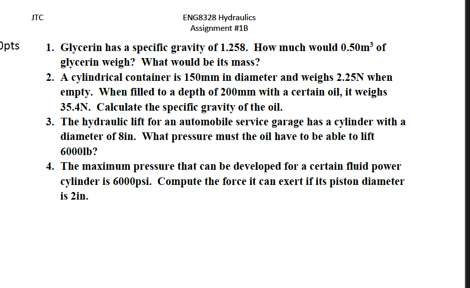 Solved 1. ﻿Glycerin has a specific gravity of | Chegg.com