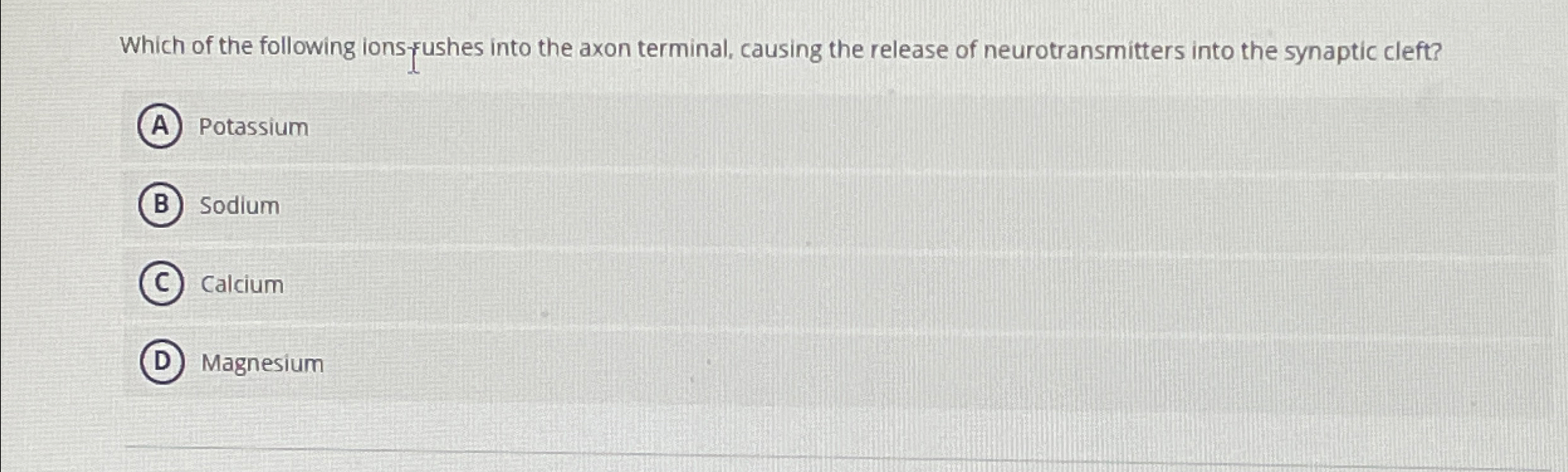 Solved Which of the following ions fushes into the axon | Chegg.com