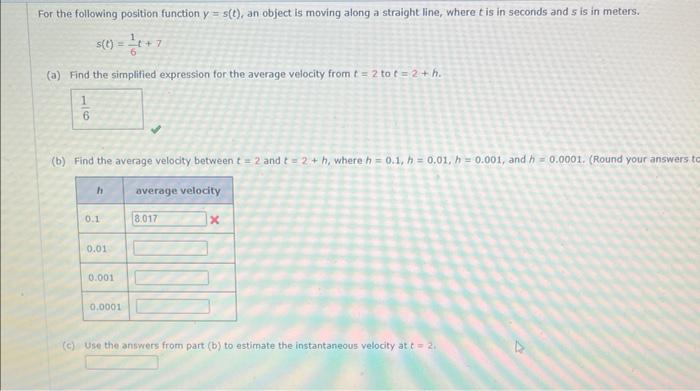 Solved The Following Position Function Y S T An Object Is