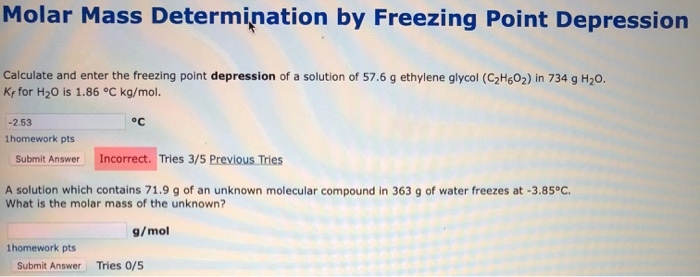Solved Molar Mass Determination by Freezing Point Depression | Chegg.com