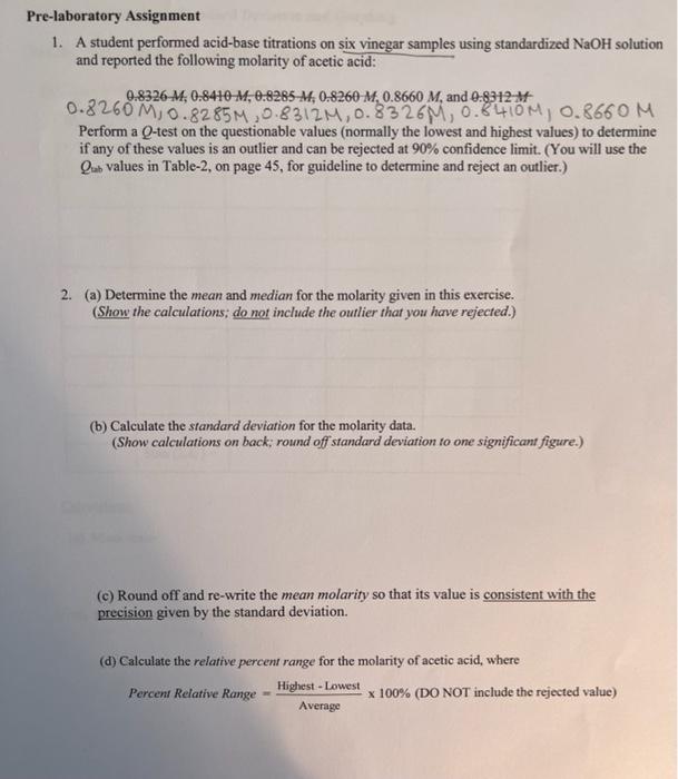 Solved Tre-laboratory Assignment 1. A student performed | Chegg.com