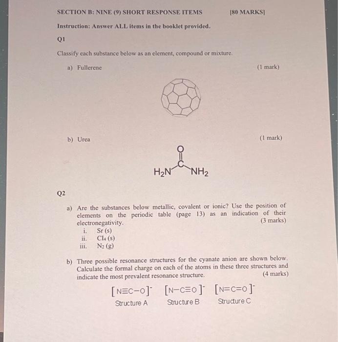 Solved SECTION B: NINE (9) SHORT RESPONSE ITEMS Instruction: | Chegg.com