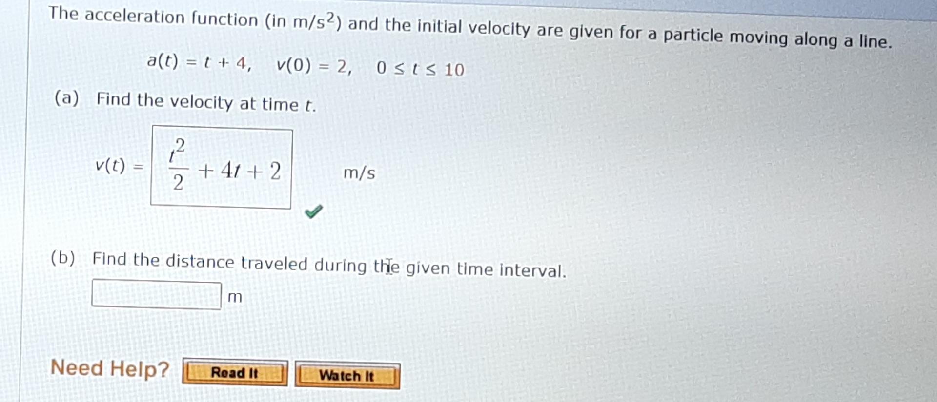 Solved The acceleration function (in m/s2) and the initial | Chegg.com