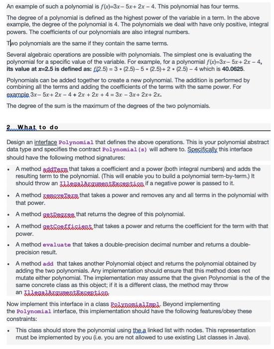 Solved how do i code the java polynomial interface and the | Chegg.com