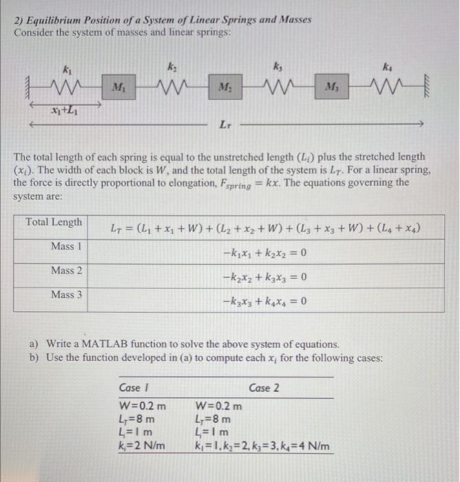 Solved 2) Equilibrium Position of a System of Linear Springs | Chegg.com