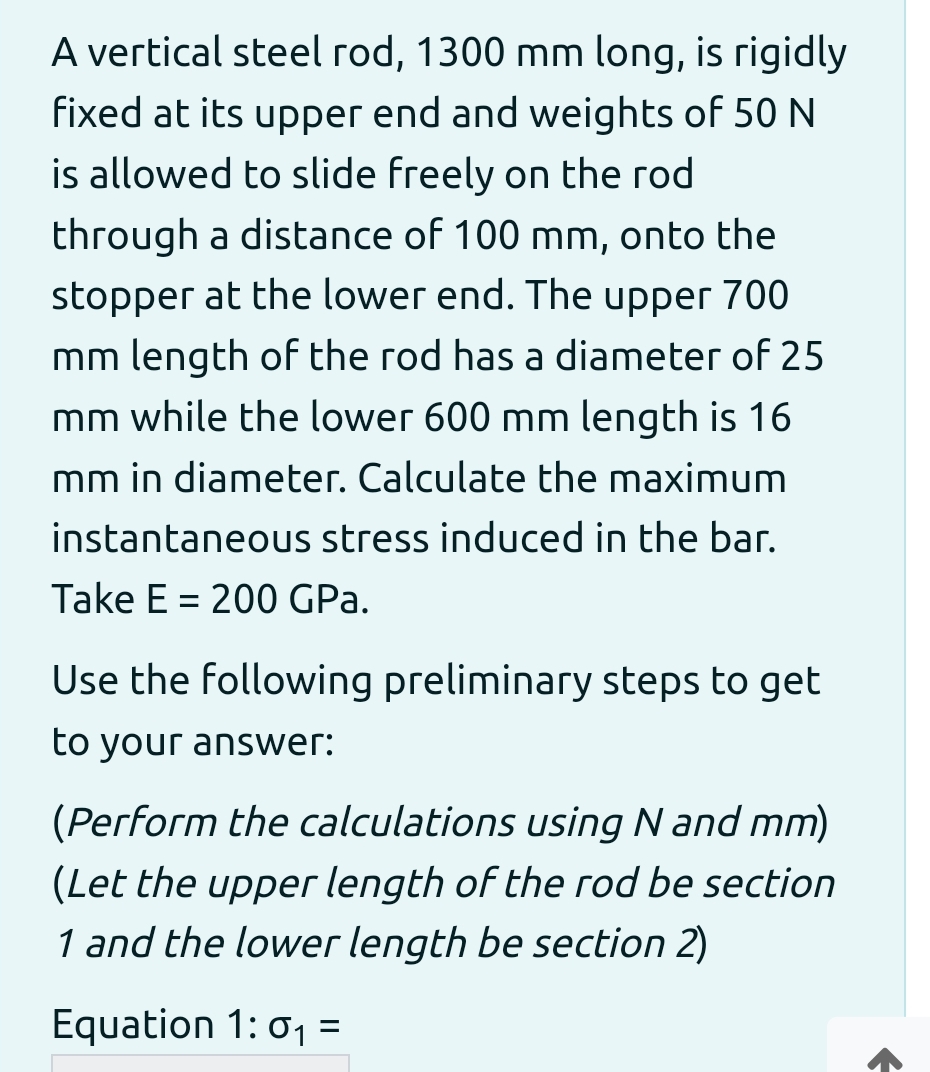 A vertical steel rod, 1300mm ﻿long, is rigidly fixed | Chegg.com