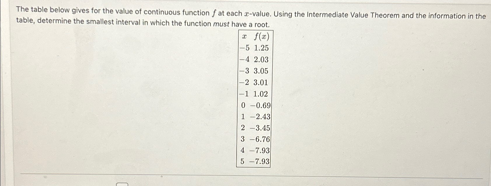 Solved The table below gives for the value of continuous | Chegg.com