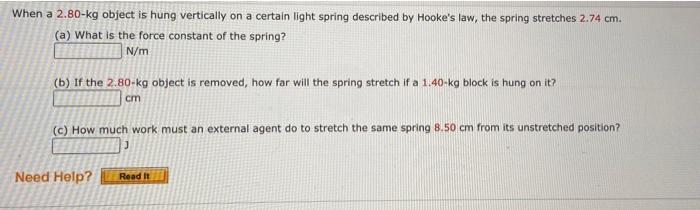 Solved When a 2.80-kg object is hung vertically on a certain | Chegg.com