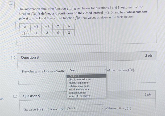 Solved Use information about the function f(x) given below | Chegg.com