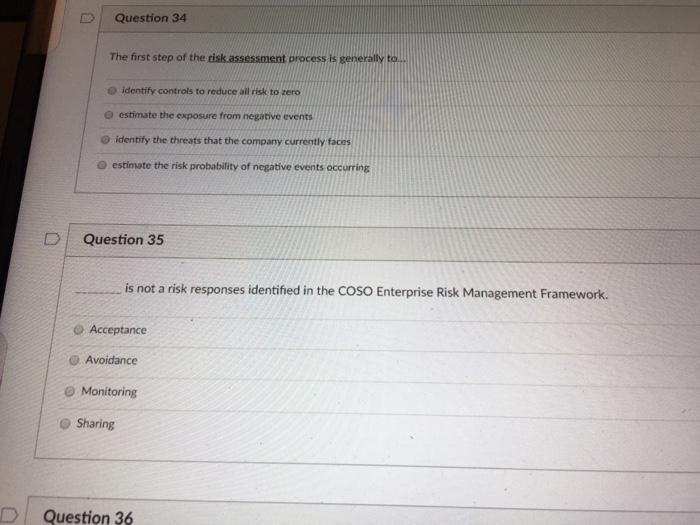 Solved Question 32 The COSO Enterprise Risk Management | Chegg.com